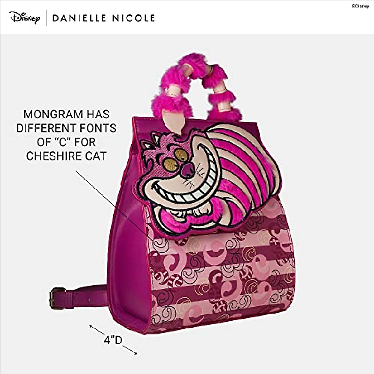Danielle Nicole Disney Alice in Wonderland Mini Backpack, Cheshire Cat Monogram Small Handbag Purse, Pink