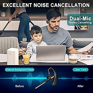 Gixxted Bluetooth Headset, V5.1 Wireless Headset with Noise Canceling Microphone, 110 Hours Work time Bluetooth Earpiece with 500mAh Battery, Compatible with Cell Phones and PC