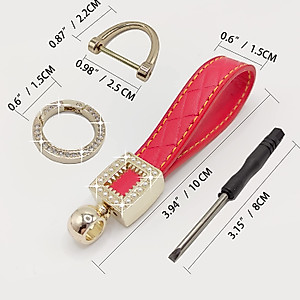 Daemson Microfiber Leather Car Keychain, Bling Diamond Keychains for Women, Universal Car Key Fob Holder with 360 Degree Rotatable, Anti-Lost D-Ring, 2 Keyrings and 1 Screwdriver (Red)