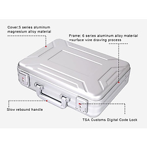 urecimy Silver 18.1X13.8X4.5 Inch Diplomatic Metal Briefcase Aluminum Toolbox Cash Case 18 Inch Laptop Briefcase Hardsided