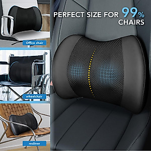 Lumbar Support Pillow for Car, Memory Foam Lumbar Pillow for Lower Back Pain Relief - Back Cushion for Driving, Chair Support for Car-Office Chair, Wheelchair - Black