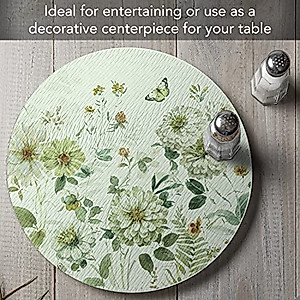 CounterArt Green Fields 4mm Heat Tolerant Tempered Glass Lazy Susan Turntable 13" Diameter Cake Plate Condiment Caddy Pizza Server