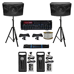Rockville Karaoke Machine System w/Pair 12" Speakers+Bluetooth Mixer Amp+Mics + Rockville R14GSBR100 Red/Blk 14 Gauge 100' Ft. Mini Spool Car Audio Speaker Wire