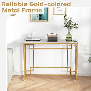 Giantex 43.5-Inch Console Tables for Entryway - Foyer Table with Adjustable Foot Pads, Golden Metal Frame, Faux Marble Top, Modern Long Sofa Table, Narrow Hallway Table for Living Room, Entry Table
