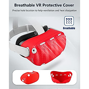Hanpusen 4-in-1 Silicone Cover Set for Oculus Quest 2 Accessories, Controller Grips Cover, Anti-Fogging VR Face Cover,VR Headset Shell Protective Cover, Shakes Stick Caps Red