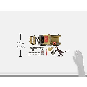 Mattel Jurassic World Dominion Capture & Crush Truck & Dino Playset with Velociraptor Action Figure, Vehicle Features Tranq Shooter, Crane & 2 Breakaways