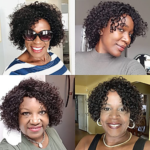 Brazilian Kinky Curly 10 Inch Human Hair Wigs for Black Women - Wear and Go Glueless Short Wig with Natural Color - 100% Human Hair