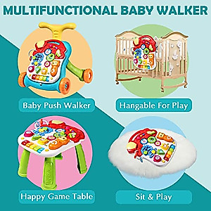 3 in 1 Sit to Stand Walker, Baby Push Walker with Musical Play Table, Speed & Height Adjustable Learning Walker for Baby for 12 Month and Up