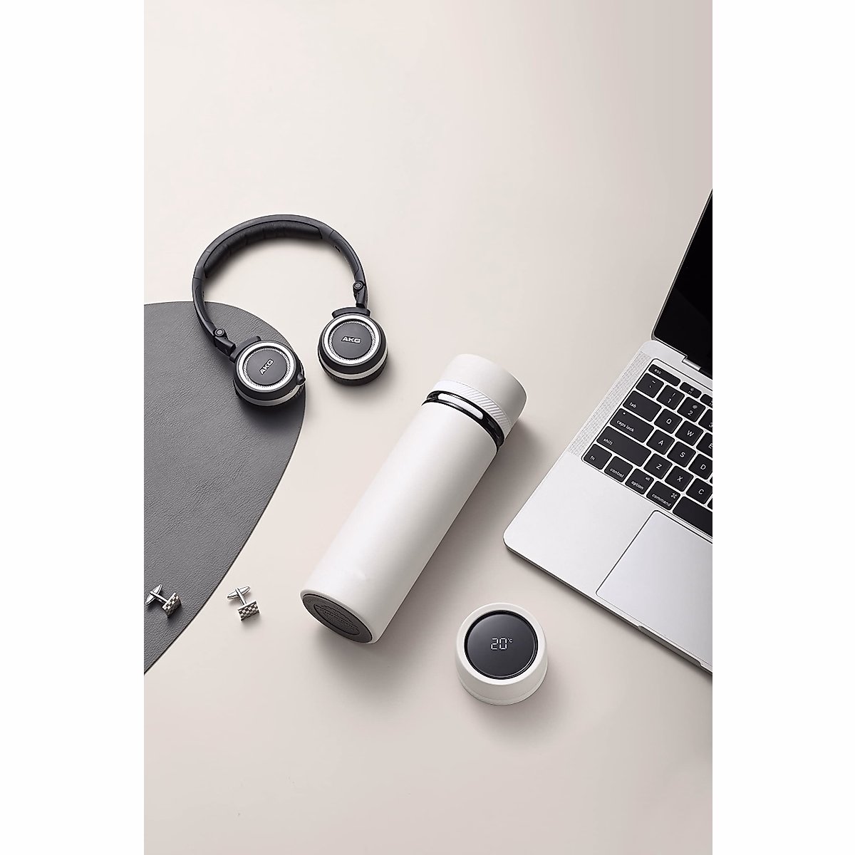 Rehydr8-Stainless Steel Water Bottle 17oz Thermos Coffee Flask Hydro Jug With Tea Infuser w/ LED Temperature Display and Carrying Strap Stay Cold/Hot~24Hour-White