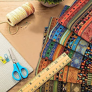Gigicloud 5 Pcs/Set Fat Quarters Fabric Bundles, Colored Printing Fabrics Ethnic Style Pattern Cotton Fabric Quilting Squares Handmade Patchwork Quarter Sheets Set for Sewing, 10 x 8 inch
