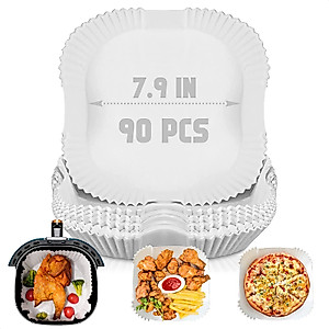 White Air Fryer Liners Disposable Sheets - 90Pcs Disposable Air Fryer Paper Liners for Air Fryer Basket Liners for Food Serving - 7.9" Parchment Paper Sheets for Baking Oven Liners for Bottom of Oven