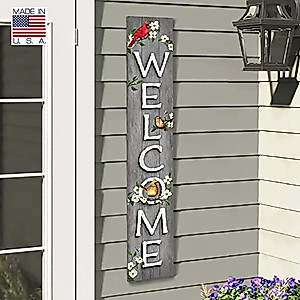 My Word! Welcome w/Pair of Cardinals - Tall Outdoor Welcome Sign / Porch Leaner for Front Door, 46.5" Welcome Sign for Standing Front Porch Decor - Tall Vertical Rustic Farmhouse Home Decor Welcome Porch Sign, Spring Summer Porch Decor