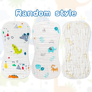 GROBRO7 7Pcs Baby Muslin Burp Cloths 21”x10.5” Long Burping Bids for Babies Dinosaur Blue Whale Forest Animals Cotton Large Towel 6 Layers Extra Absorbent Soft Machine Washable Nursery Newborn Gift