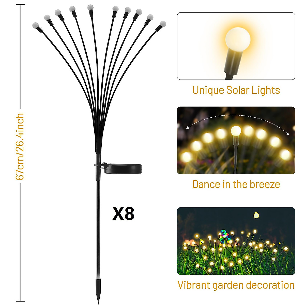 Msqlnde Solar Garden Lights, 8 Pack 80 LED Solar Lights Outdoor Waterproof,New Upgraded Firefly Pathway Lights Sway by Wind for Outside Yard Patio Walkway Decoration