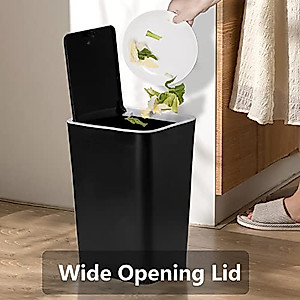 Fasmov Trash Can, 2 Pack 15 Liter / 4 Gallon Plastic Garbage Container Bin with Press Top Lid, Waste Basket for Kitchen, Bathroom, Living Room, Office, Narrow Place (Gray + Black)