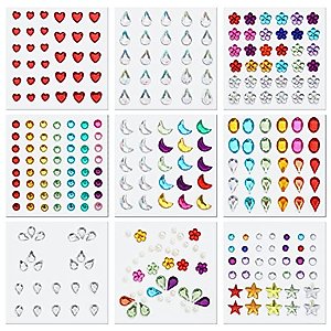 9 Sheets Festival Face Gems Stick on, Self-Adhesive Face Jewels Stickers Face Diamonds Rhinestones for Makeup, Nail Gems Stickers for Face Eye Arm Body Nail Decoration Party (Multicolored)