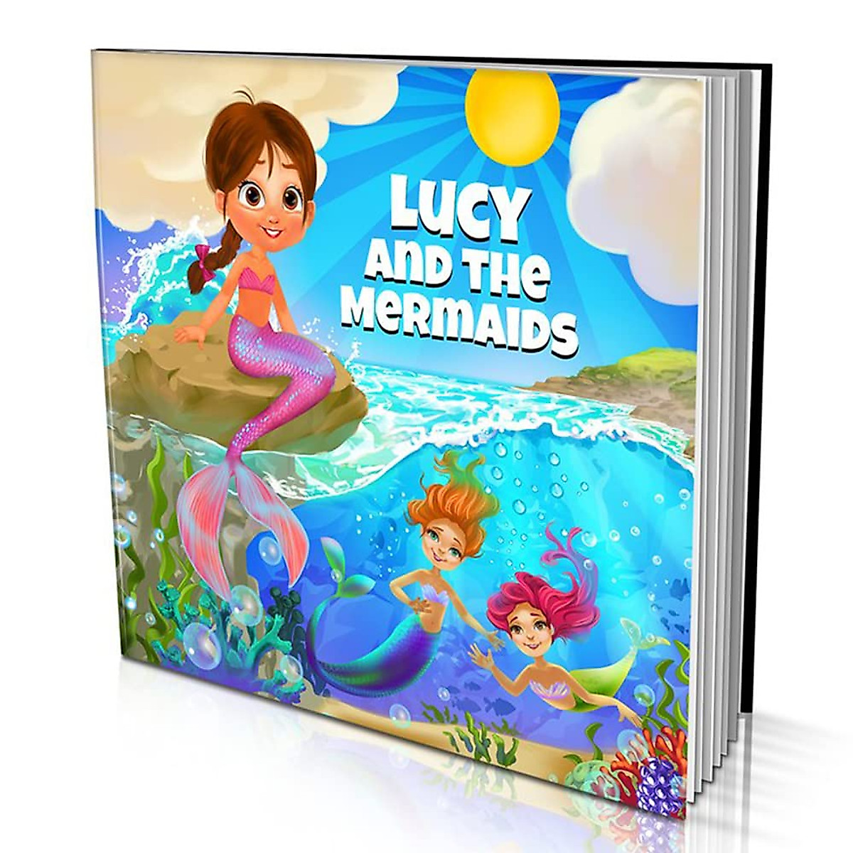Personalized Story Book by Dinkleboo - "The Mermaids" - For Kids Ages 0-8 Years Old - A Story About Your Daughter or Son Meeting New Magical Friends - Smooth Satin Paper - In Soft Cover (8"x 8")