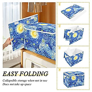 Starry Sky Large Storage Bins with Lid Collapsible Storage Bin Shelf Baskets Rectangle Storage Bin for Nursery Playroom Home Office Closet