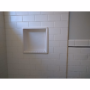 1 USA made Ceramic Recessed Shower Niche 1 compartment shampoo shelf. Easy Install, Easy Clean, Sanitary, Will not Rust or Black Mold, Holds most 3-32 oz shampoo bottles, Soap Holder1C