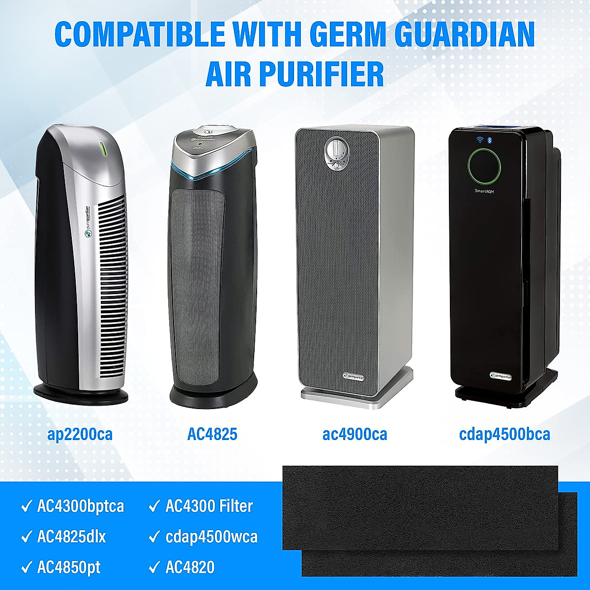 8pk Activated Carbon Replacement Filters Compatible with Germ Guardian FLT4825 HEPA Filter, AC4800 Series, Filter B