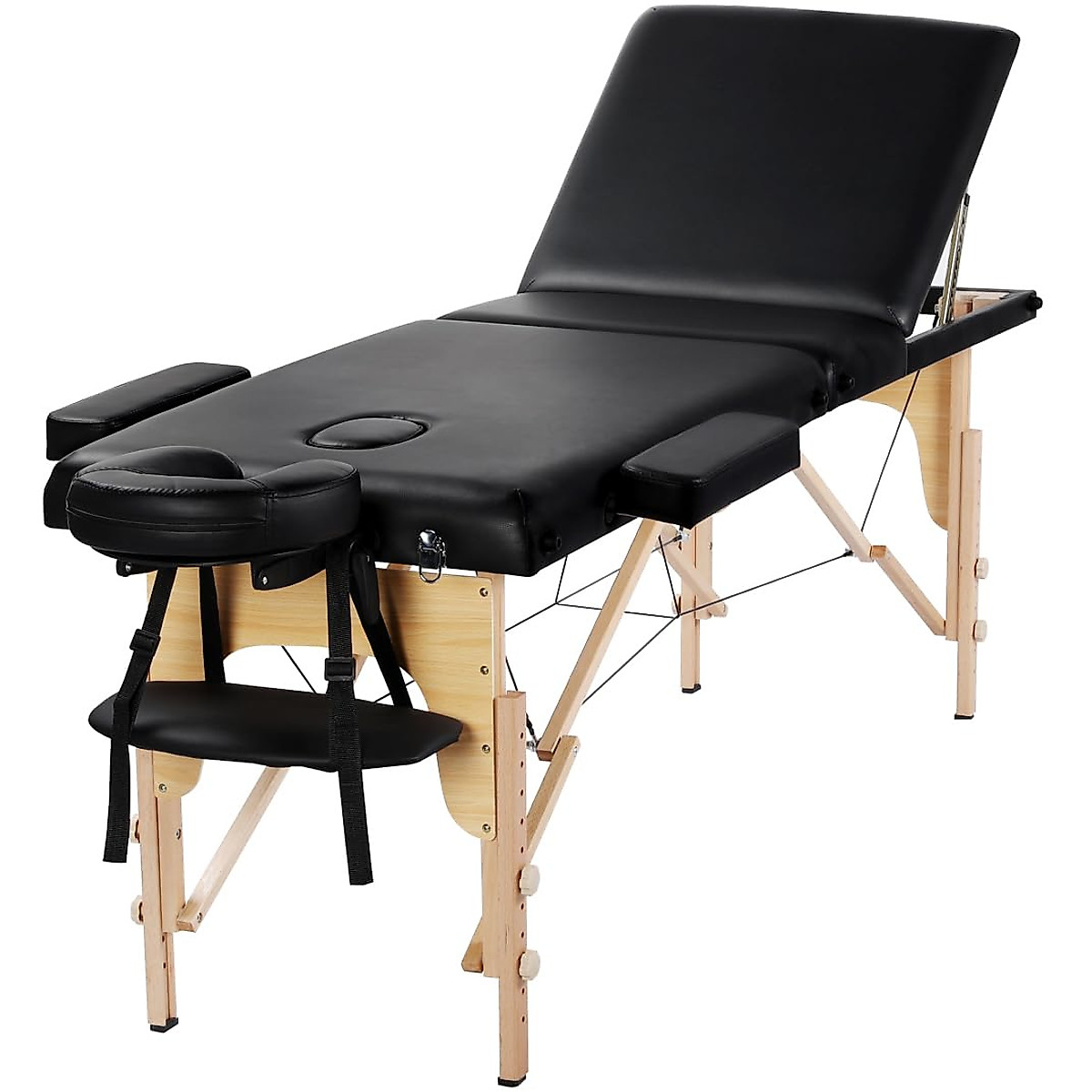 Yaheetech Massage Table Portable Adjustable Massage Bed Foldable Massage Therapy Table 3 Folding 84 Inch Salon Bed Facial Bed with Non-Woven Bag, Black