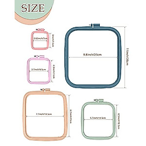 Pllieay 5 Pieces 5 Sizes Square Embroidery Hoops, ABS Plastic Embroidery Hoops for DIY Embroidery Craft