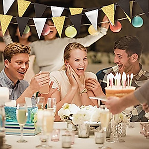 Triangle Flag Bunting Banner, MerryNine 3 Pack 30 Feet Vintage Style Pennant Banner for Wedding, Baby Shower, Event & Party Supplies 78pcs Flags (Triangle Flag - Black Silver Gold Glitter)