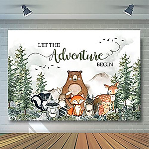 Avezano Woodland Baby Shower Backdrop Adventure Awaits Baby Shower Decoration Background Adventure Forest Mountain Wilderness Country Gender Neutral Baby Shower Party Supplie (7x5ft)