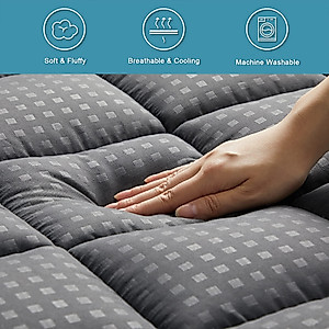 HYLEORY Queen Mattress Pad Quilted Fitted Mattress Protector Cooling Pillow Top Mattress Cover Breathable Fluffy Soft Mattress Topper with 8-21" Deep Pocket, Dark Grey
