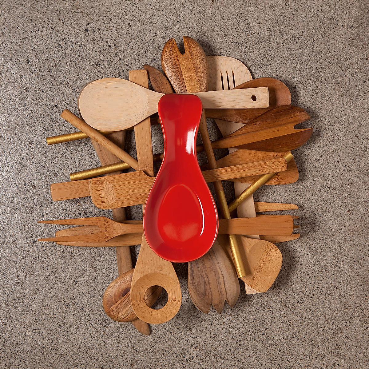 Now Designs Curved Stoneware Spoon Rest Red, 3.5x7.75 in