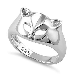 925 Sterling Silver Cat Mask Women Stacking Ring (Sterling Silver, 8)