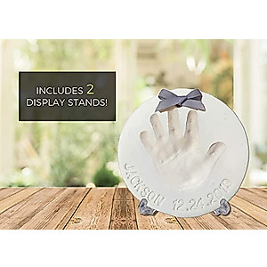 Baby Handprint Footprint Keepsake Ornament Kit (Makes 2) - Bonus Stencil for Personalized Christmas, Newborn, New Mom & Shower Gifts. 2 Easels! Non-Toxic Clay, Air-Dries Light & Soft, Won't Crack.