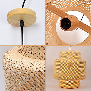 Frontsea Rattan Pendant Lighting for Kitchen | Bamboo Lampshade Handmade Weave Lighting | Wooden Boho Decor | Modern Hanging Ceiling Light Fixture (16inch)