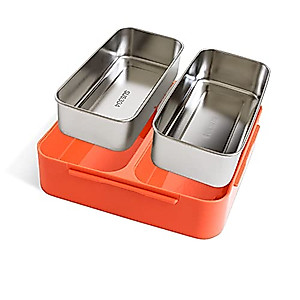 Modern Bento Box Adult Lunch Box for Women, Men and Teens; Lunch Container with Two Compartments and Reusable Fork; Portable, Leak Proof and Holds 37oz; Dishwasher, Microwave and Freezer Safe