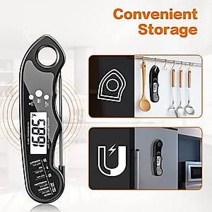 Digital Meat Thermometer, Umedo 2 in 1 Waterproof Instant Read Food Thermometer with Alarm Set, LCD Backlight & Calibration, Dual Probe Magnet Cooking Thermometer for BBQ, Candy, Liquid - Black