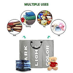 IHOMAGIC 3 Sections Large Laundry Hamper, Laundry Bag Collapsible, Foldable Fabric Clothes Sorter Storage Bag with Carry Handles for Dirty Clothes for Home Bathroom Dormitory 85L 23.6x12.6in Grey