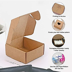 Sdootjewelry Mini Cardboard Boxes, 2.16’’ × 2.16’’ × 0.98’’ Mini Boxes, Jewelry Boxes Packaging 100 Packs, Brown Kraft Boxes for Ring Earrings