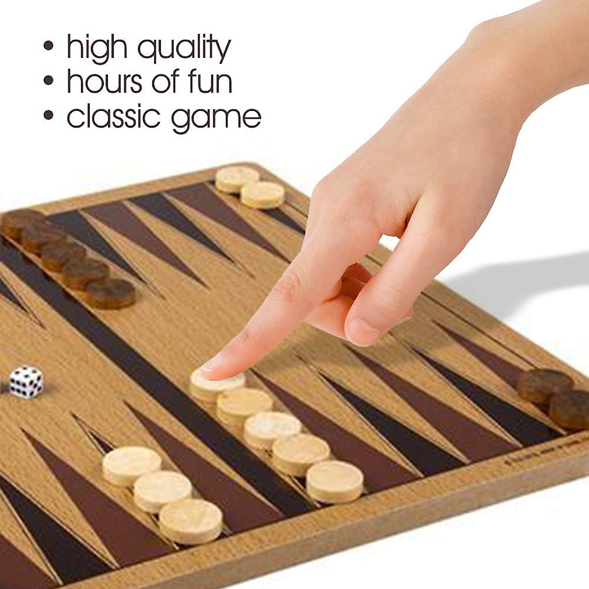 Gamie Wooden Backgammon Board Game Set, Includes Wood Board, 30 Game Pieces, and 2 Mini Dice, Classic Family Night Strategy Game, Great Gift for Kids and Adults