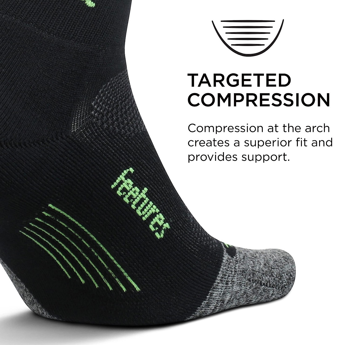 Feetures Elite Ultra Light Cushion Mini Crew Sock - Sport Sock with Targeted Compression - X-Large, Rogue Black (1 Pair)