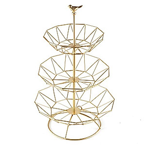 MINIDUO Wrought iron 3 Tier Fruit Tray Fruits Desserts Candy Buffet Plates Serving Tray for Family Dinner Birthday Party Wedding-gold
