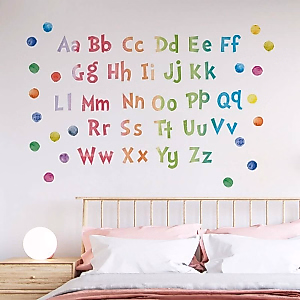 ABC Wall Decals Classroom DIY Removable Watercolor Dot Educational Alphabet Wall Stickers Kids Bedroom Nursery Playroom Art Mural Decor…