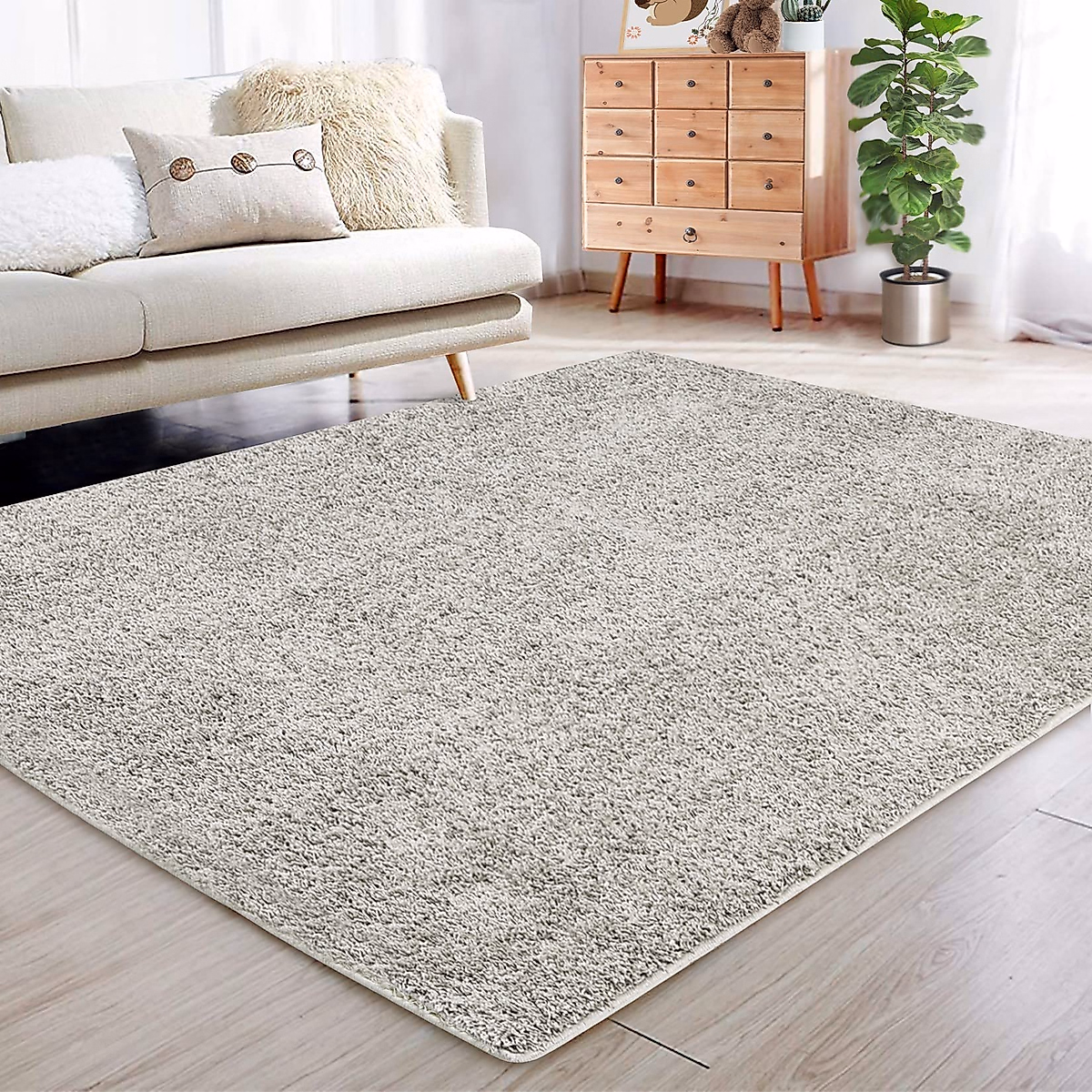 Fashionwu Grey Shag Rug 11 x 15 Shaggy Area Rug for Bedroom Soft Luxury High Pile Fluffy Rug Modern Fur Rug Non-Slip Cozy Furry Plush Rugs Carpet Accent Rug for Living Room Bedroom, Gray, 11 x 15 Feet