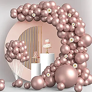 Rose Gold Balloons 92pcs Metallic Rose Gold Balloon Garland Arch Kit 5/10/12/18 Inch Different Sizes Rose Gold Latex Balloon For Wedding Girls Engagement Birthday Bachelorette Party Decorations