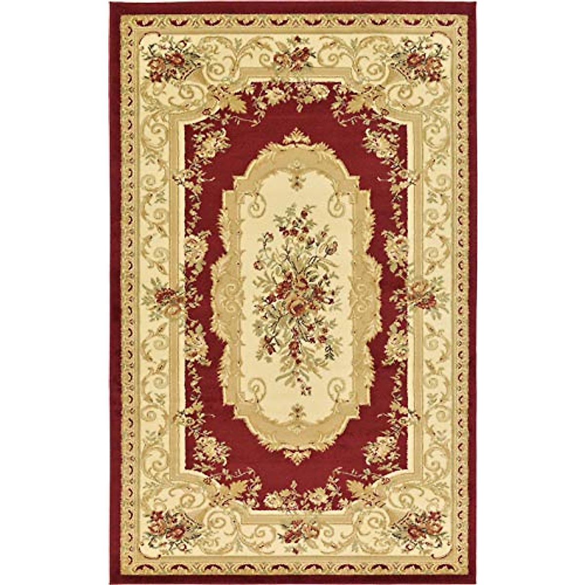 Unique Loom Versailles Collection Traditional Classic Floral Motif Area Rug (5' 0 x 8' 0 Rectangular, Burgundy/ Ivory)