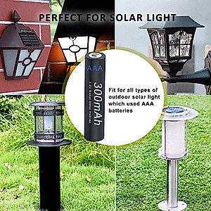 16 Packs 1.2V Rechargeable AAA Size Nimh 300mAh Batteries, Pre-Charged Triple A Battery for Christmas Lights,Solar Lamp Garden Lights