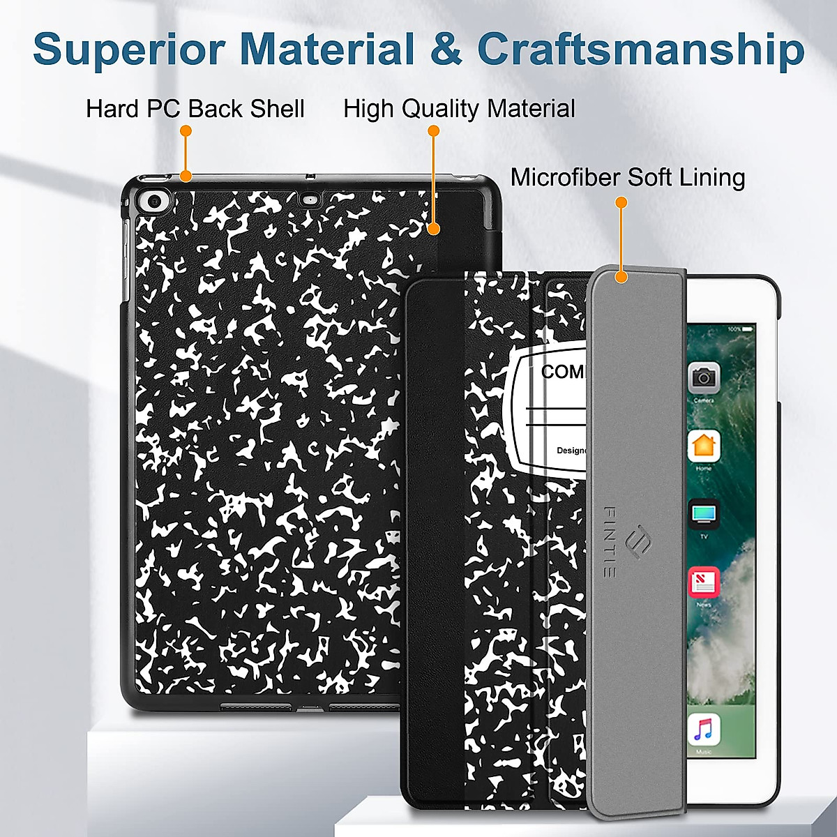 Fintie Case for iPad 6th / 5th Generation (2018/2017), iPad Air 2 / Air 1 (9.7 Inch) - Lightweight Slim Shell Standing Cover with Auto Wake/Sleep Feature, Composition Book Black