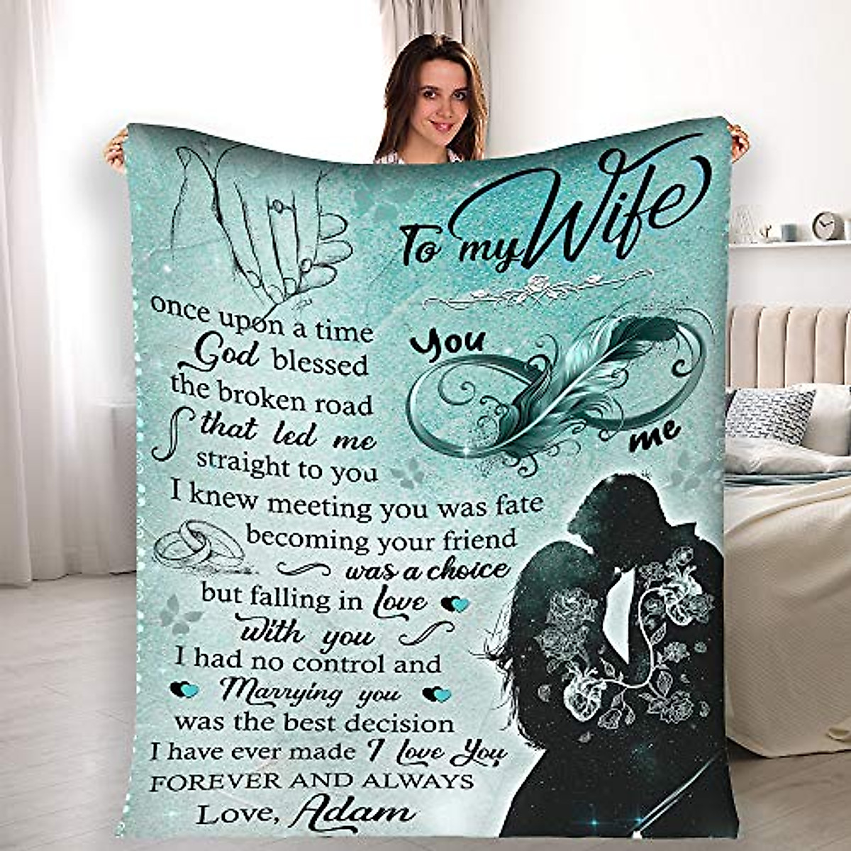 Customized Fleece Blankets for Wife with Husband's Name, Best Gift for Your Life Partner with Quotes, Valentine's Day Gifts, Birthday Gift, for Wife, Supersoft and Cozy Blanket