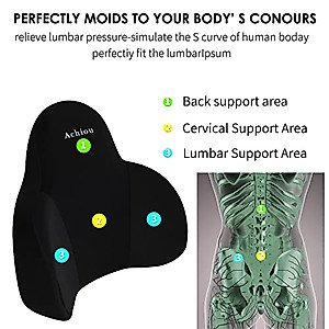 Achiou Lumbar Support Pillow for Office Chair, Back Support Pillow for Car Computer Gaming Chair, Memory Foam Pad Back Cushion for Back Pain Relief Boost Your Lower Back Comfort Zone