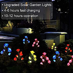 New Upgraded 4-Pack 24 Roses Solar Garden Lights Outdoor Decor, Waterproof Outside Yard Decor Stake Lights, Solar Rose Flower Garden Stake Lights for Garden Yard Christmas Cemetery Grave Decorations
