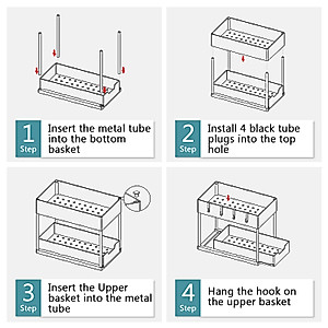 2 Pack Under Sink Organizer and Storage, 2-Tier Sliding Bathroom Organizer with Hook, Multi-Use for Kitchen/Bathroom/Laundry room Organization, Black